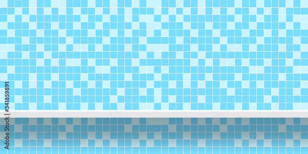 tile mosaic light blue pattern with shelf for background, modern square ...