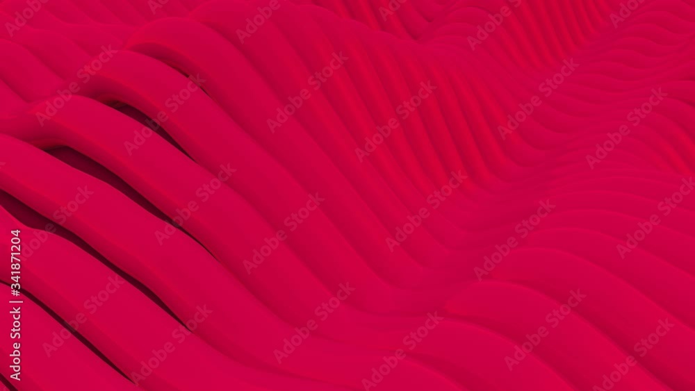 3D Minimal rows of red color pipe rippling background. Futuristic ...