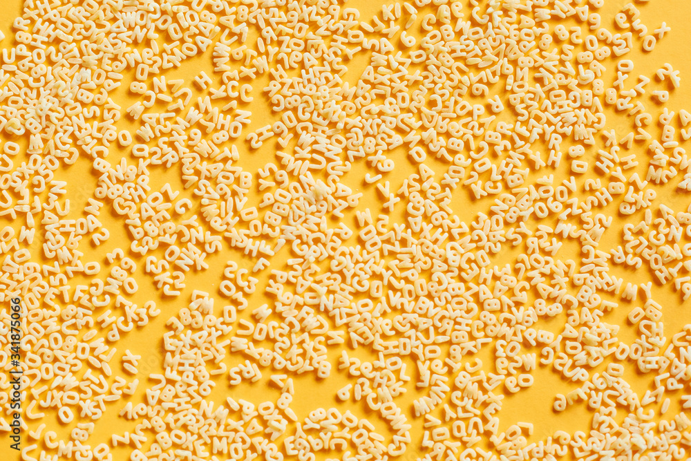 Macaroni Alphabet. A set of ingredients, raw macaroni in the form of ...