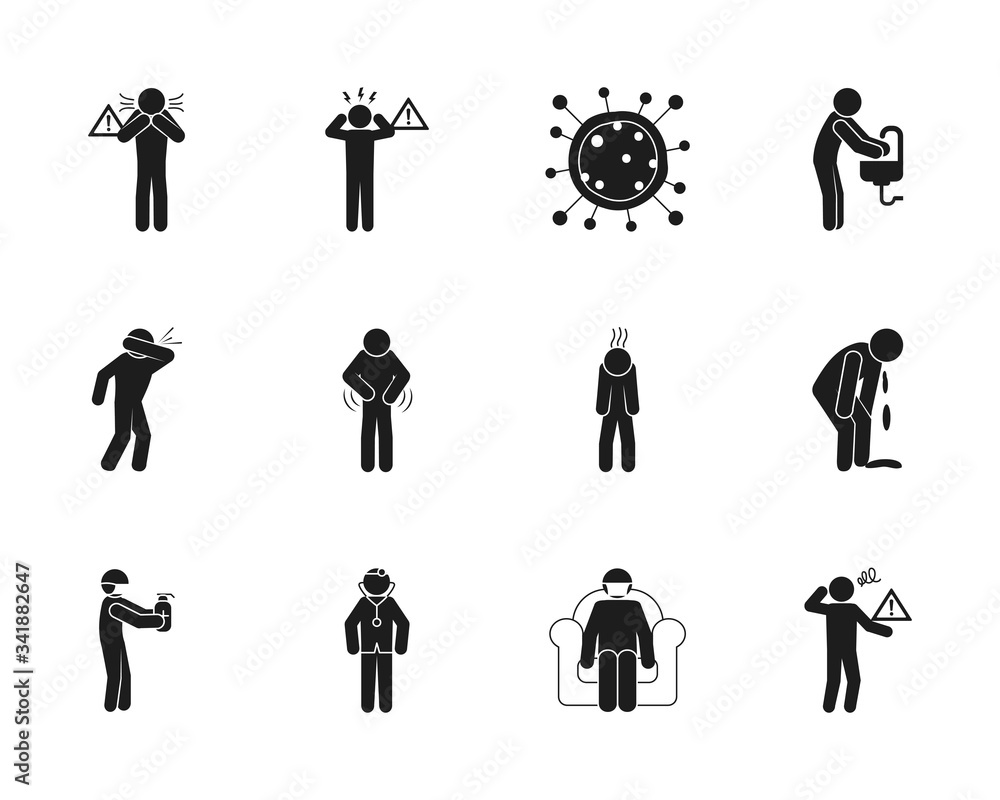 pictogram Covid 19 preventions icon set, silhouette style Stock Vector ...