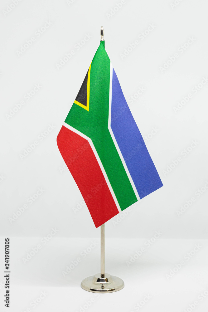 State desktop flag of RSA on metal flagpole isolated on white ...