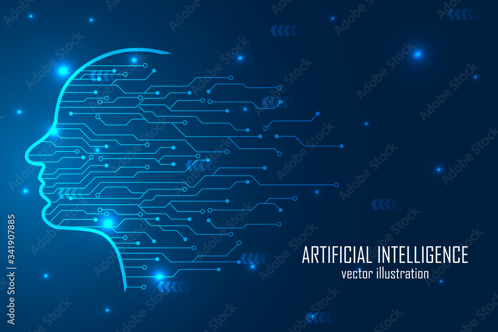 Human head outline with Circuit Lines, Abstract Artificial intelligence ...