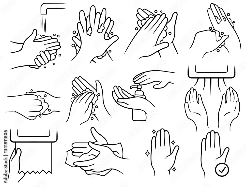 Vetor de Set of instructions for step by step hand washing procedure ...