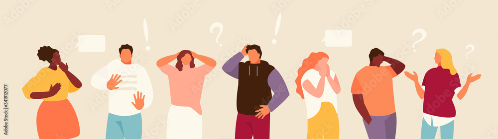 Group of scared people expressing fear, anxiety and panic. Vector ...