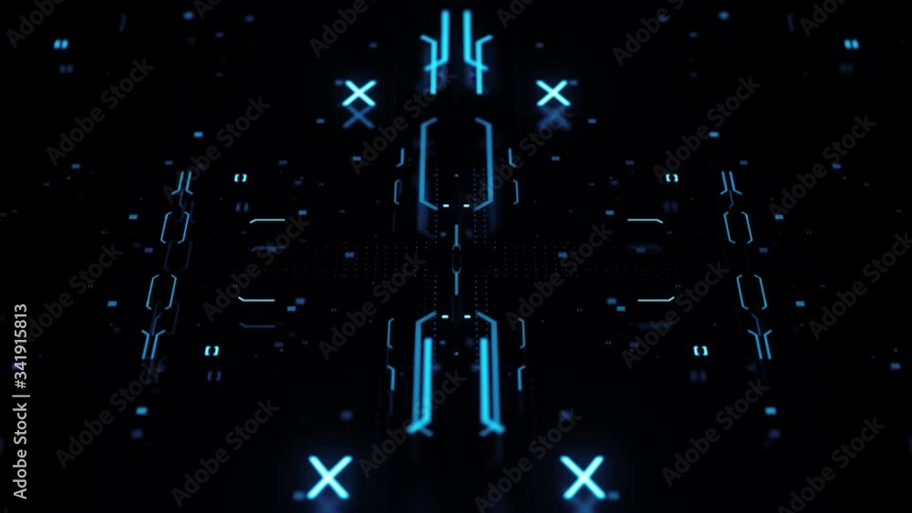 Blue 3d render abstract complex technology background with a lot of ...