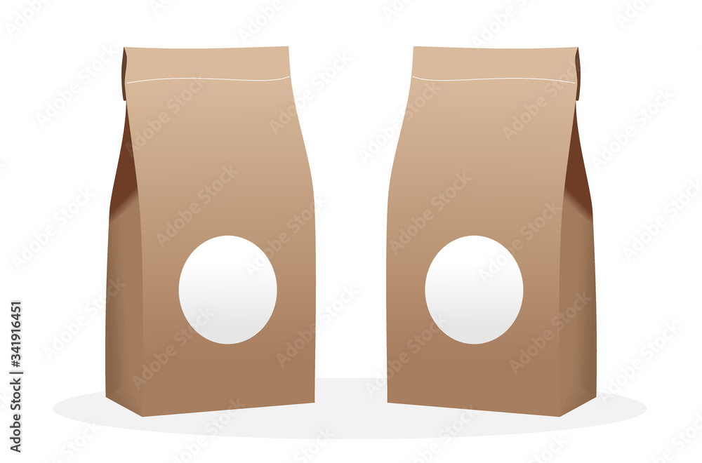 Brown craft paper bag packaging template isolated on white background ...