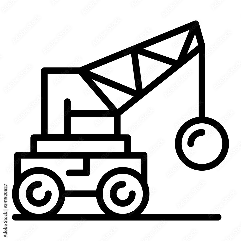 Crane wrecking ball icon. Outline crane wrecking ball vector icon for ...