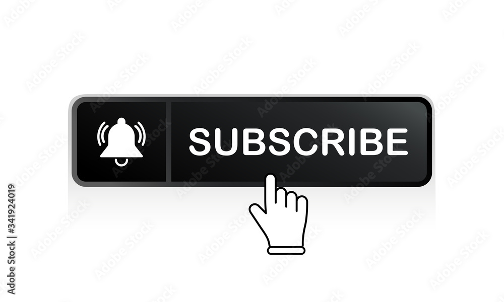 Black subscribe button with mouse pointer and notification bell icon ...