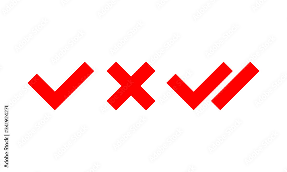 Checkmark double right symbol icon set, wrong symbol on isolated white ...