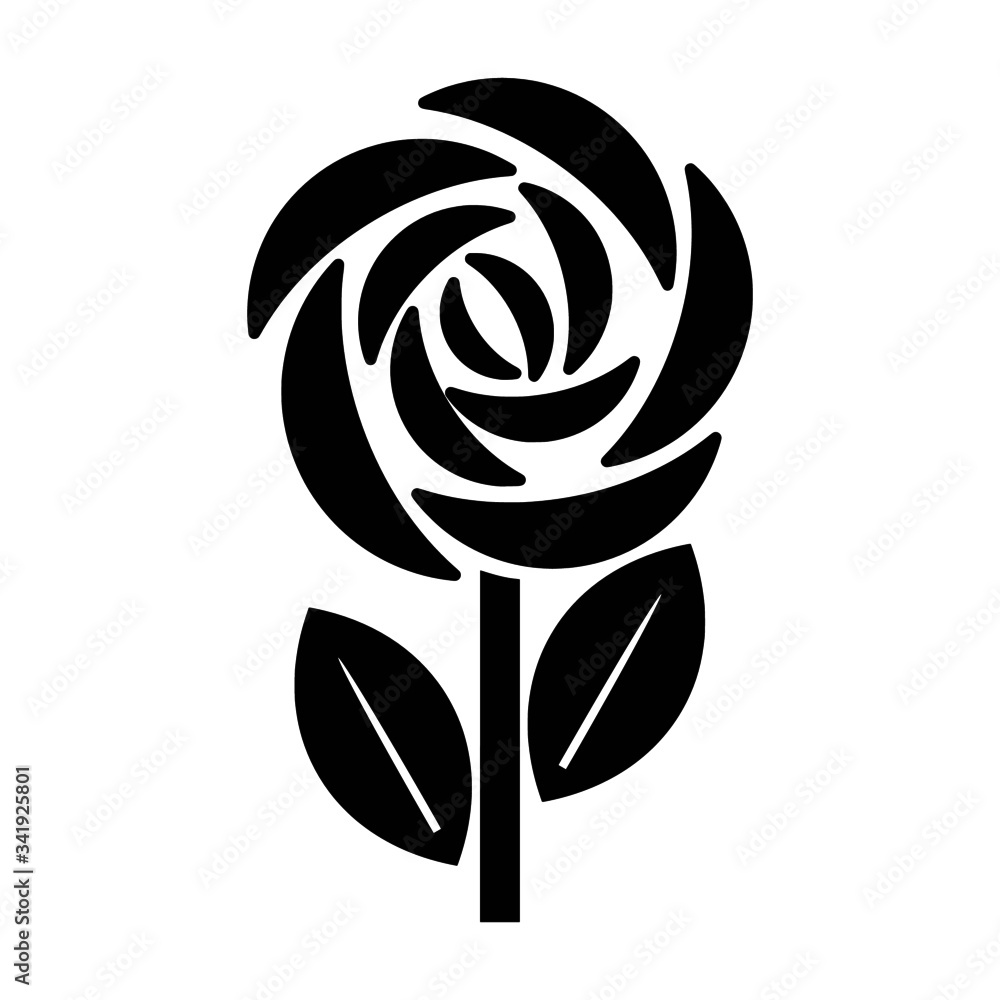 Vector high quality icon illustration of a black flat style rose flower ...