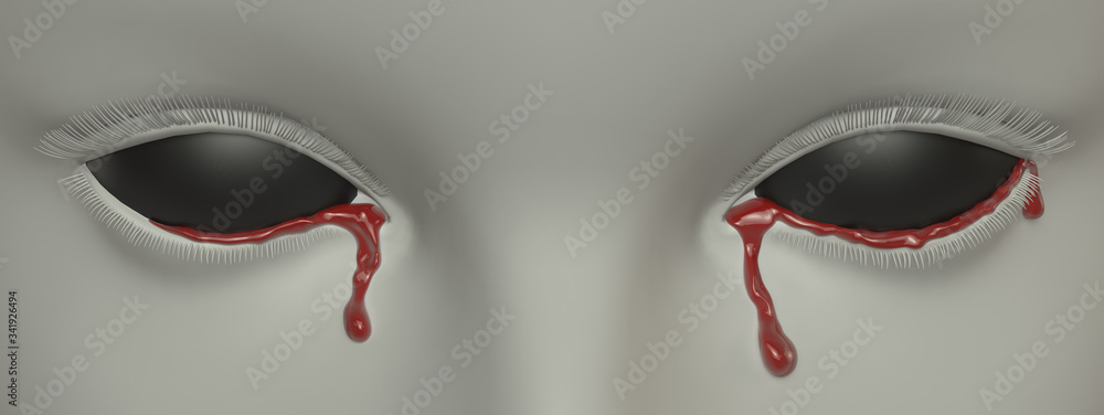 Black eyes. Bloody tears. 3D rendering. Horror art concept. Stock ...