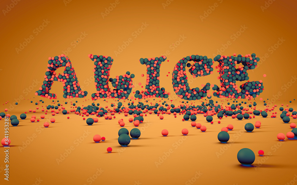 3d render. Text with the word "Alice". Unusual background for your ...