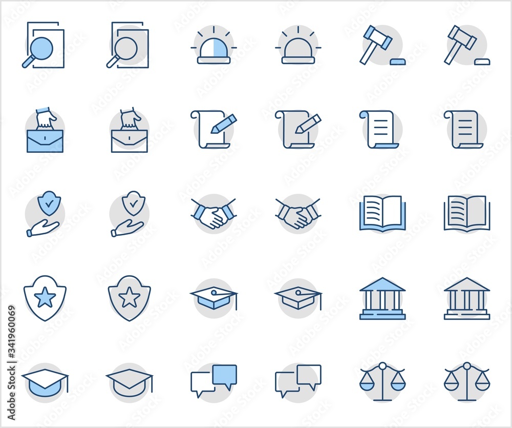 Set of Law and justice Vector Line Icons. Contains such Icons as weapon ...