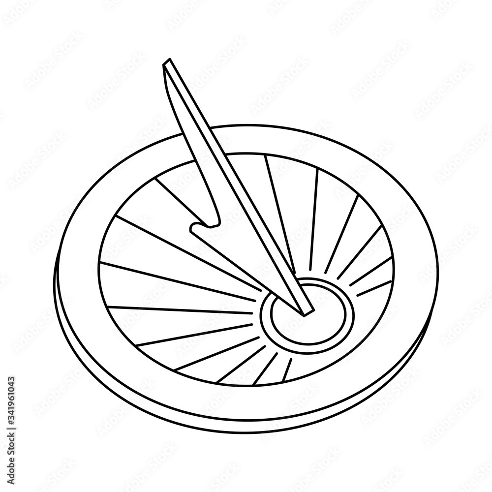 Sundial icon. Sun clock. Outline of antique sundial. Hand drawn stock ...