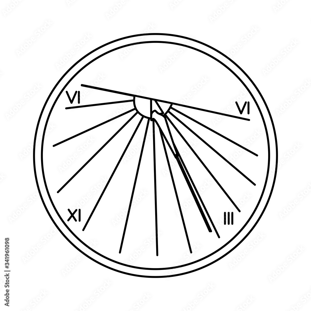 Sundial icon. Sun clock. Outline of antique sundial. Hand drawn stock ...