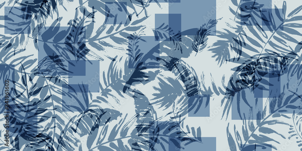 Seamless tropical pattern with palm leaves Stock Vector | Adobe Stock