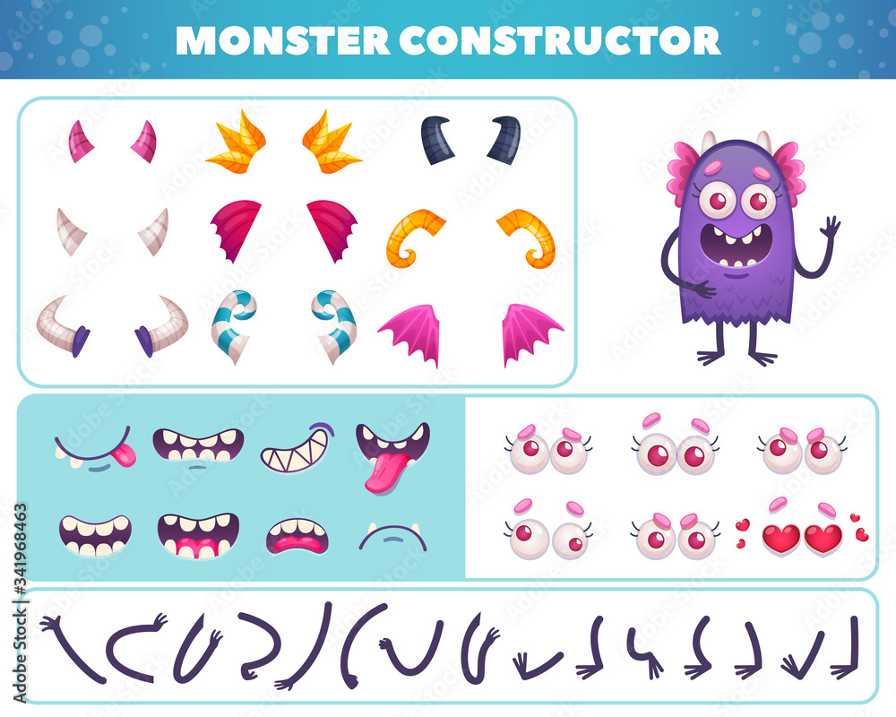 Cartoon Monster Constructor Set Stock Vector | Adobe Stock