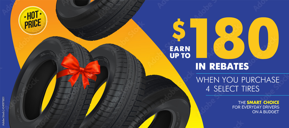 Wheels tyres background design. Vector automotive banners template ...