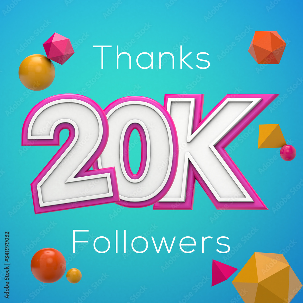 Thanks 20K followers. Social media subscribers banner. 3D render Stock ...