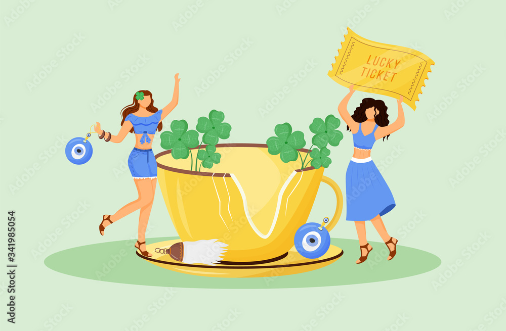 Luck charms and good omens flat concept vector illustration. Young ...