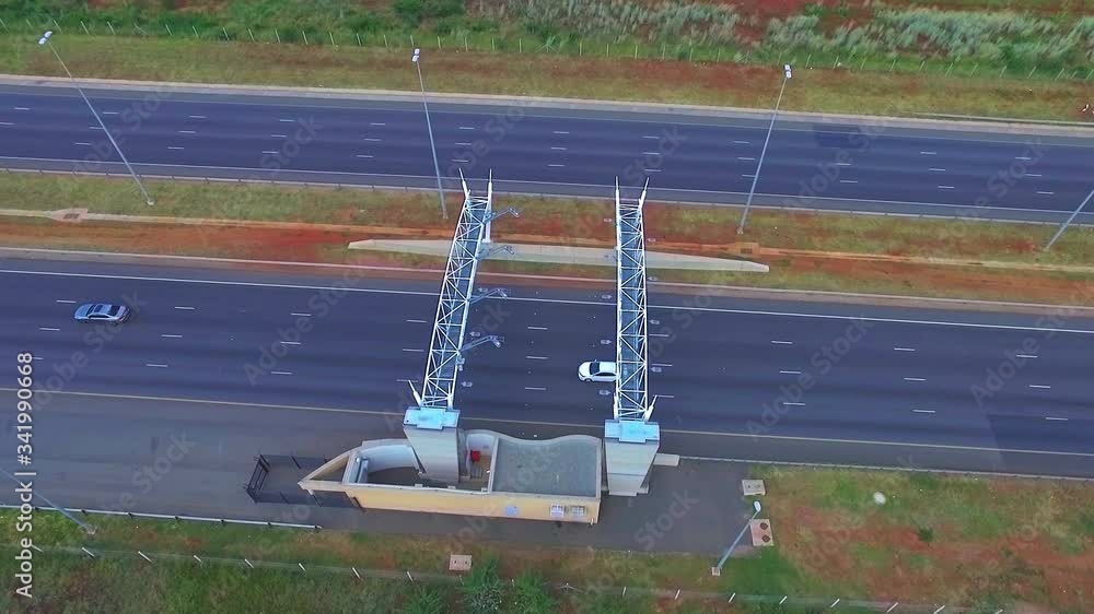Drone footage of a South African toll gantry, known as the eToll ...