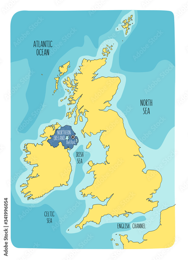 Hand drawn map of Northern Ireland and the British Isles. Stock Vector ...
