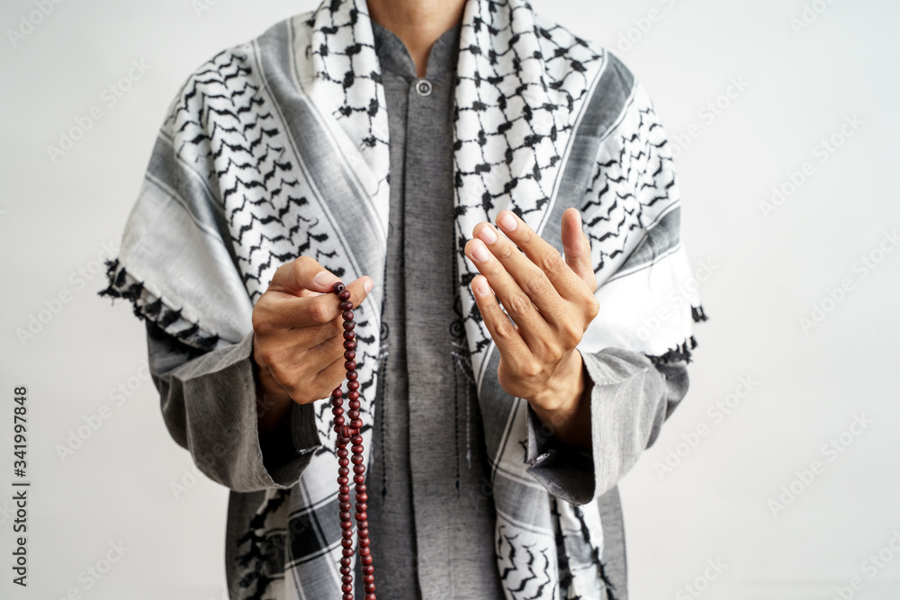 gesture of hand open arm while pray in islamic culture carrying prayer ...