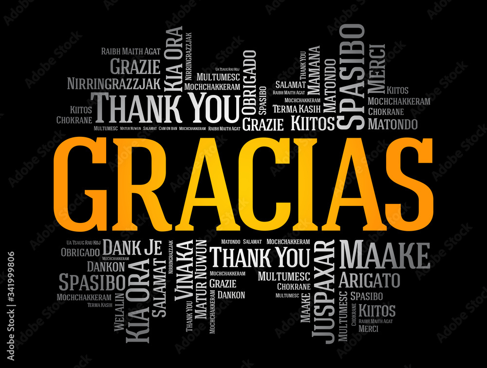 Gracias (Thank You in Spanish) Word Cloud in different languages Stock ...