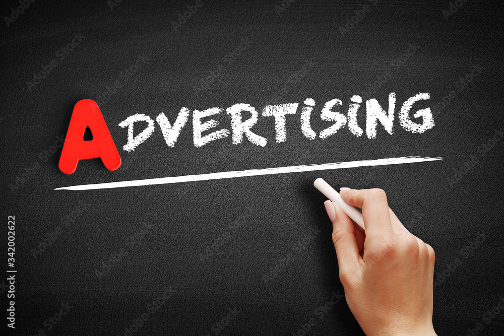 Advertising text on blackboard, business concept background Stock Photo ...