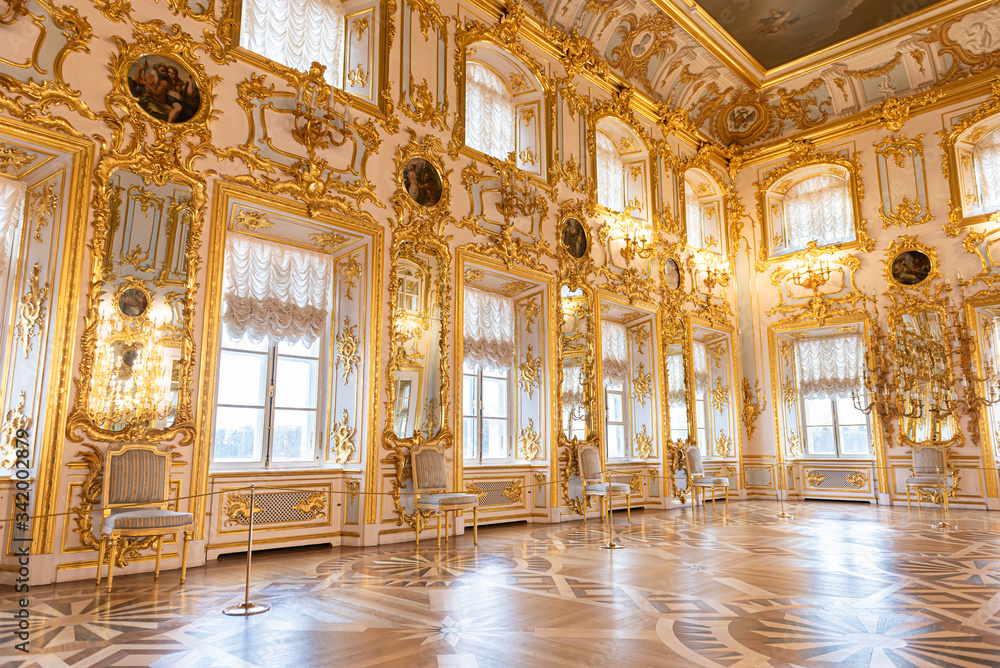 Peterhof palace, Saint Petersburg, Russia - February, 2020: Golden ...