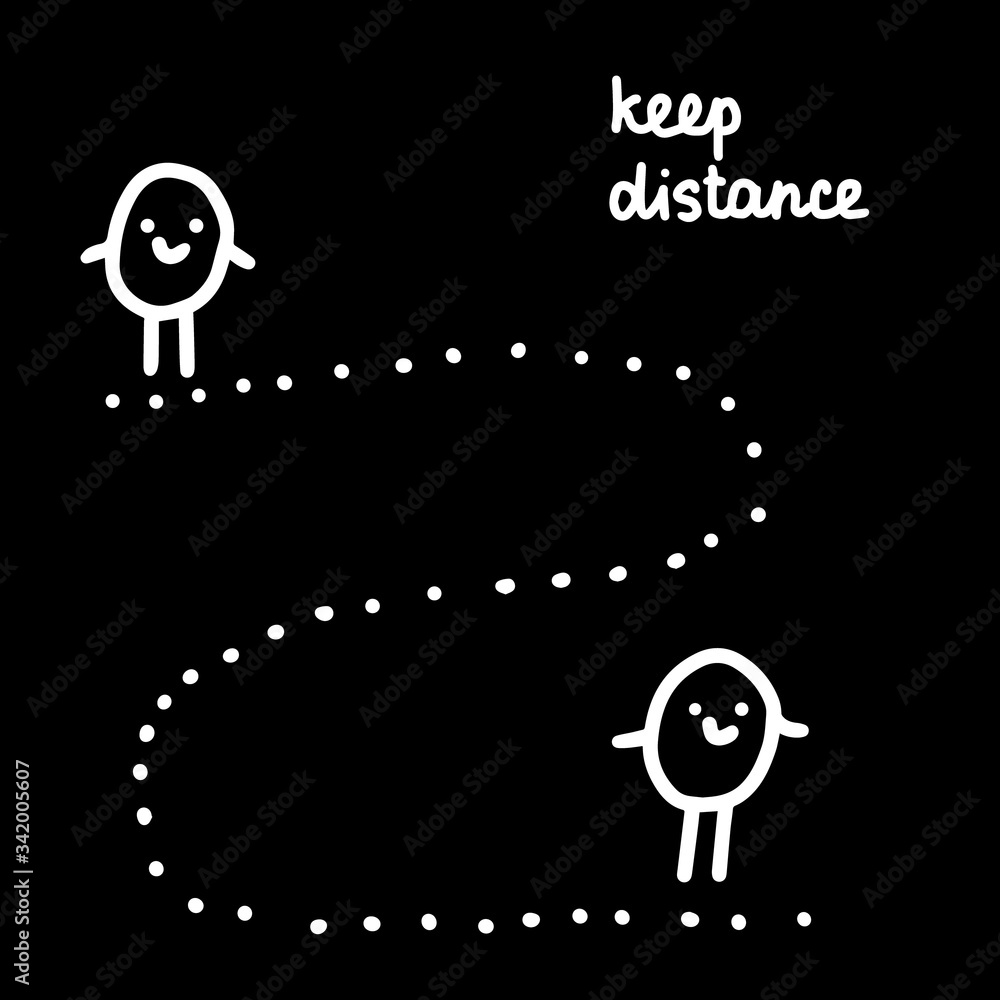 Keep distance hand drawn vector illustration in cartoon comic style ...