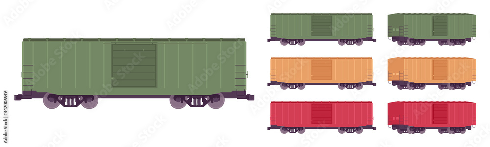 Rail freight transport train, shipping container set. Railroad cargo ...