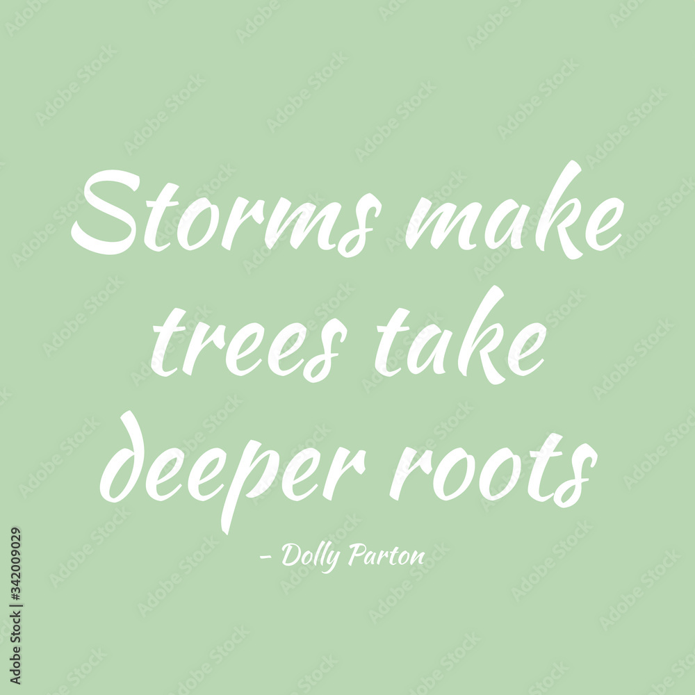 quote "storms make trees take deeper roots" from Dolly Parton. white ...