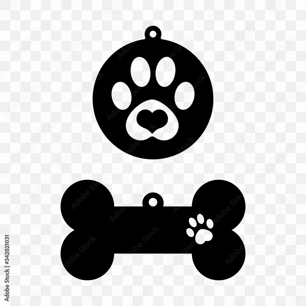 Cutout icon of a dog tag. Dog bone tag sign on a transparent background ...