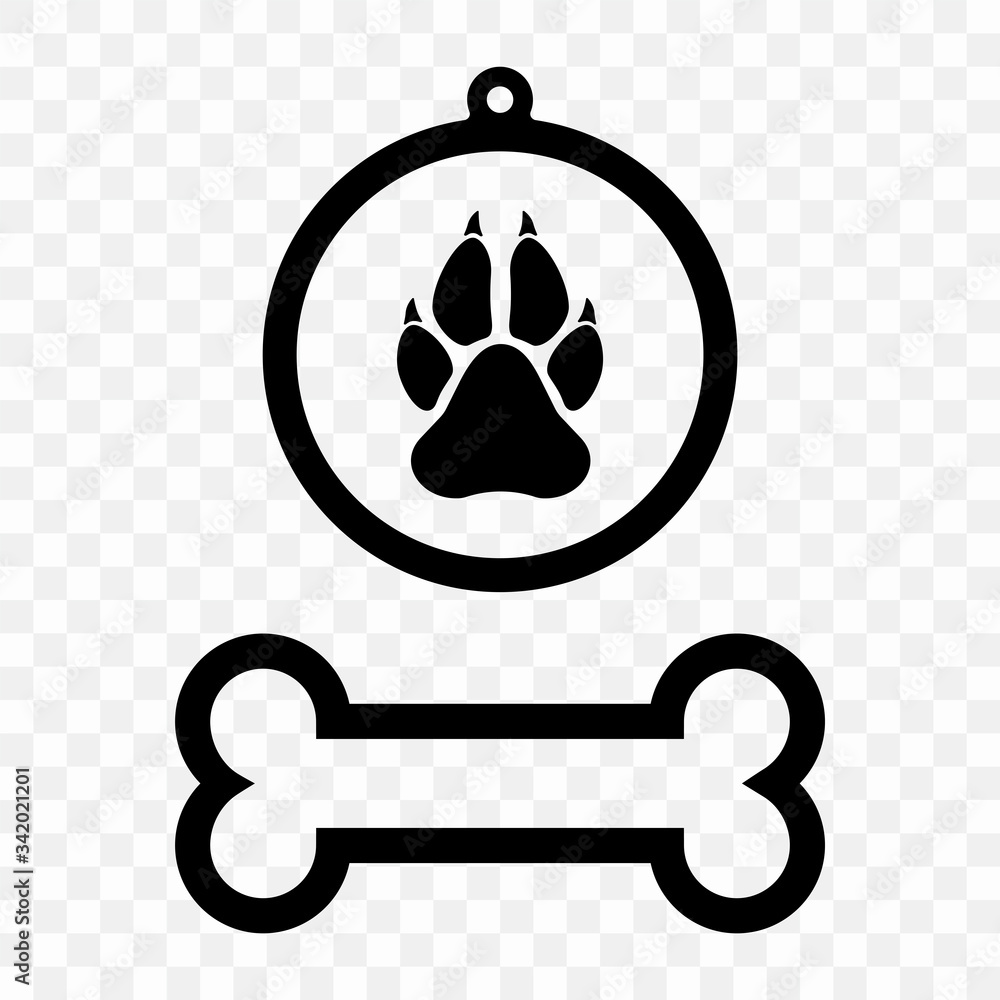 Cutout icon of a dog tag. Dog bone tag sign on a transparent background ...