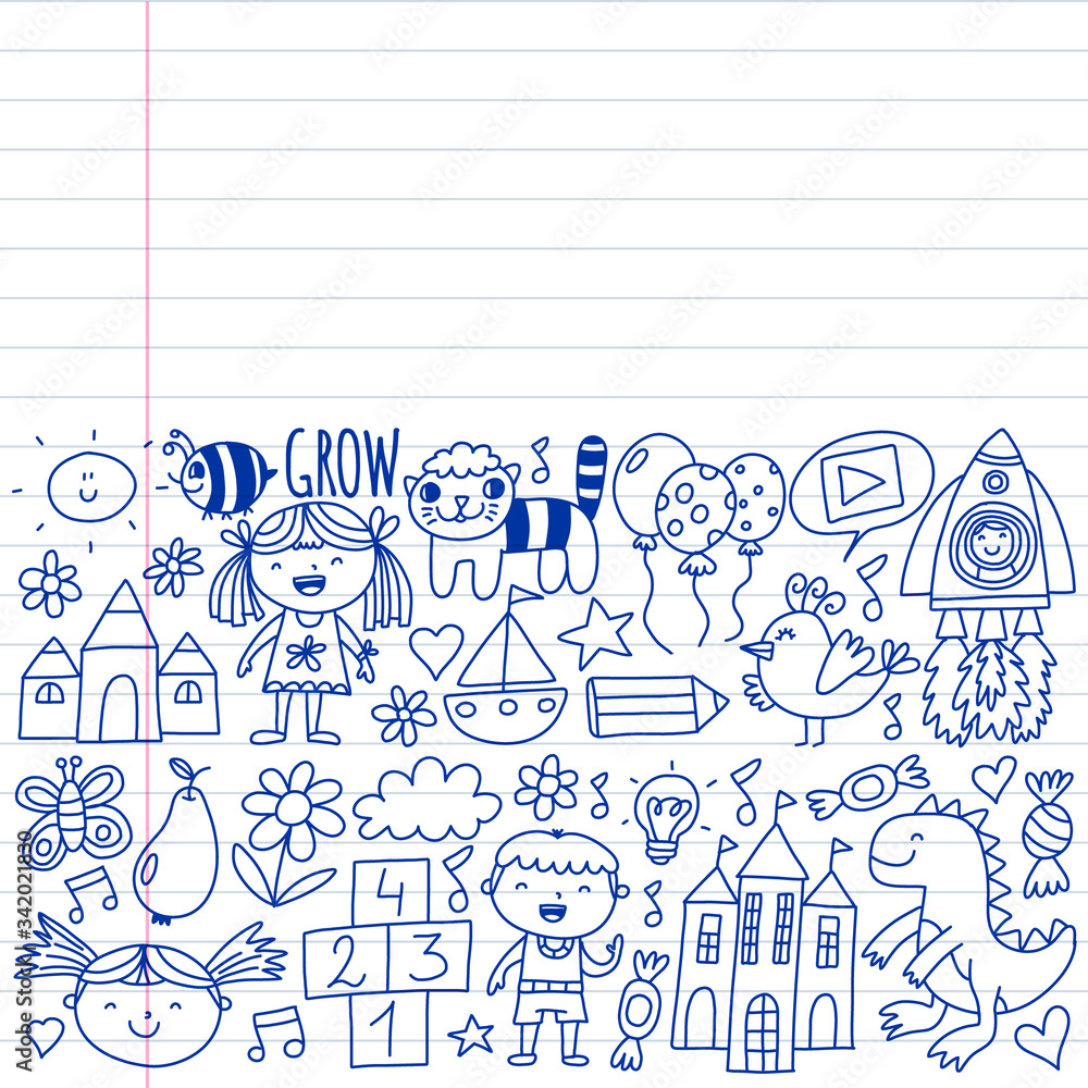 Vector pattern for kindergarten banners, posters with moon, planet ...