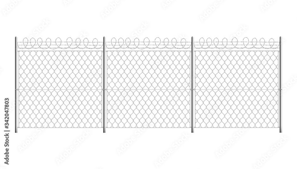 Prison fence with barbed wire on top realistic vector illustration ...