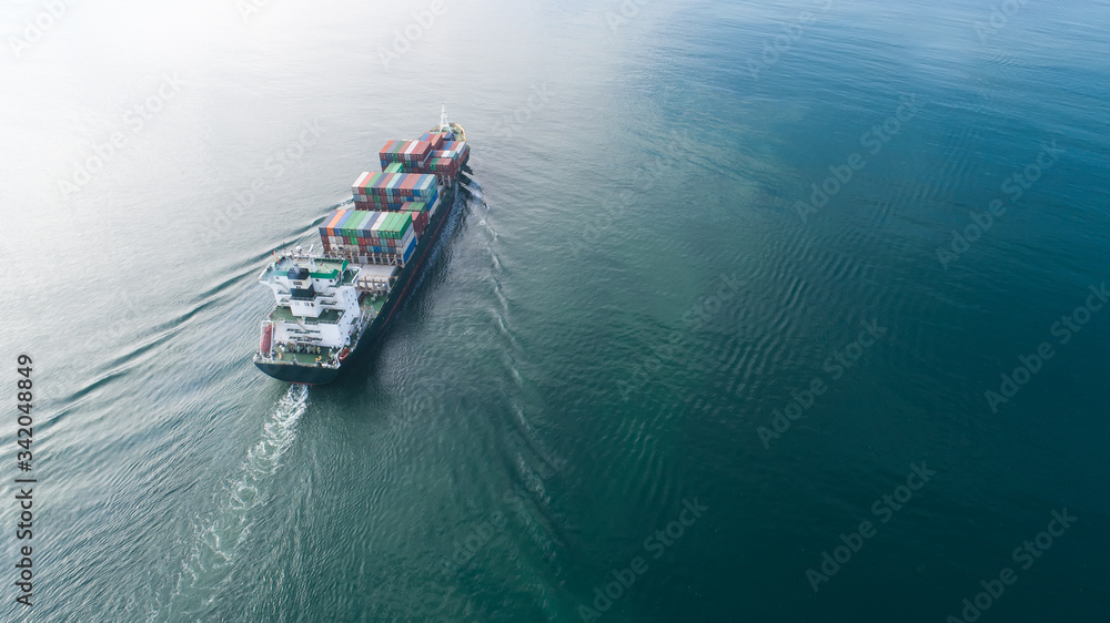 Large container ship at sea. Aerial top view of cargo container ship ...