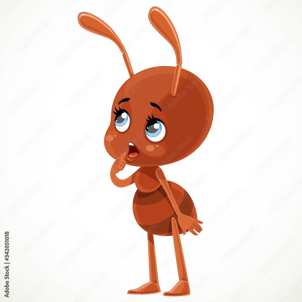 Cute cartoon ant looks up interestedly isolated on white background ...