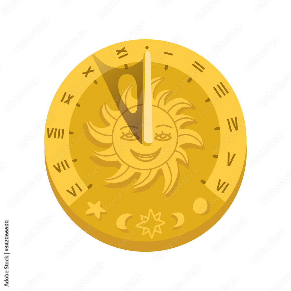 Top view of sundial icon with shadow. Concept of clock face with roman ...