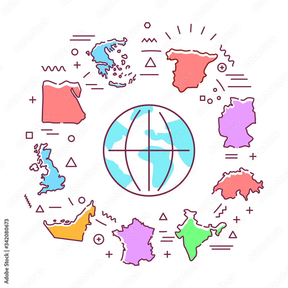 Countries web banner. Different world countries from all continents ...