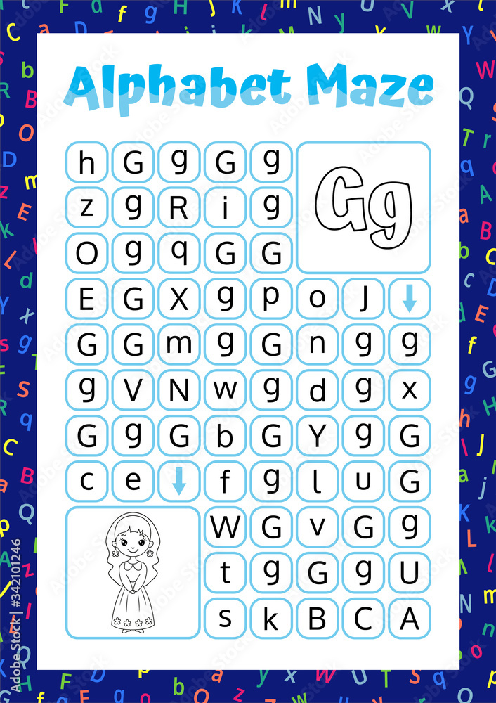 Alphabet Maze. Letter G - Girl. Educational Puzzle Worksheet. Vector ...