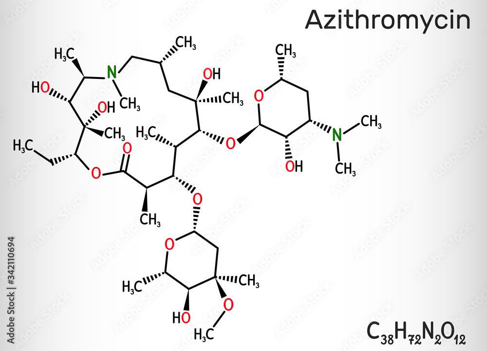 Azithromycin molecule. It is macrolide antibiotic. Сombination of ...