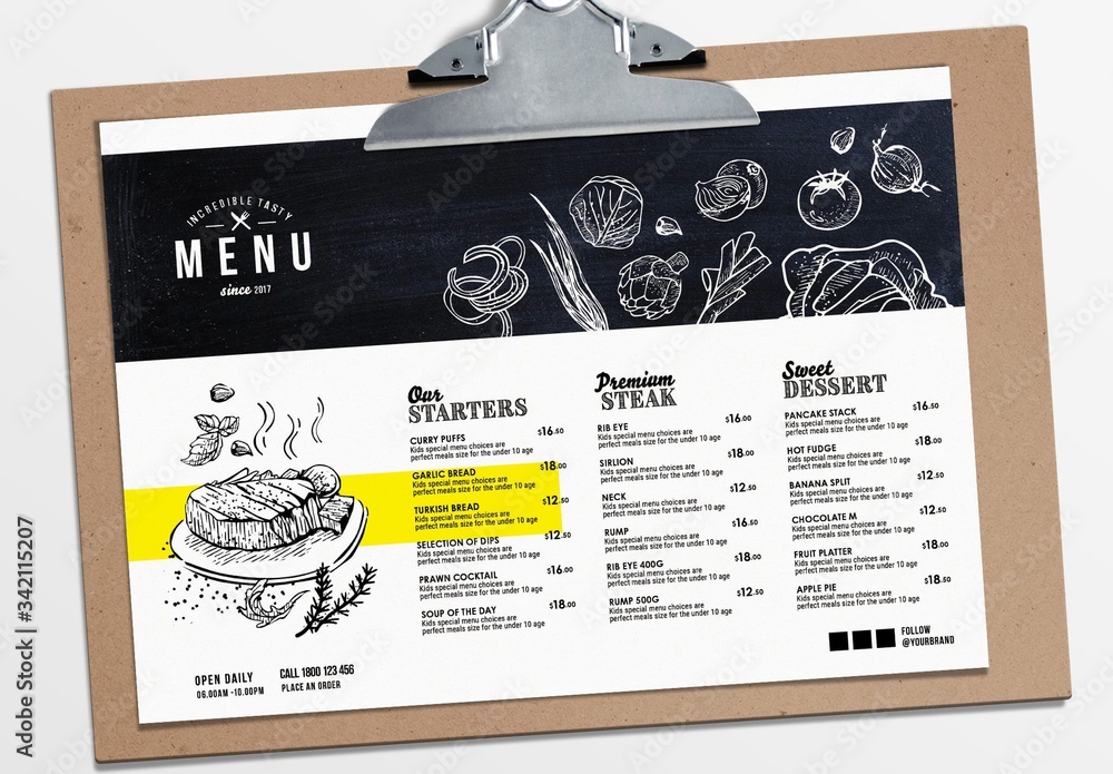 Modelo de Landscape Food Menu Layout with Vegetable Illustrations do ...