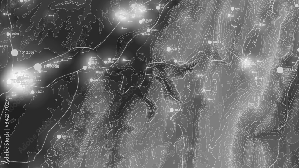 Terrain big data visualization. Futuristic map infographic. Complex ...