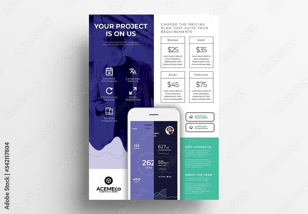 Mobile App Poster Layout with Pricing Options Stock Template | Adobe Stock
