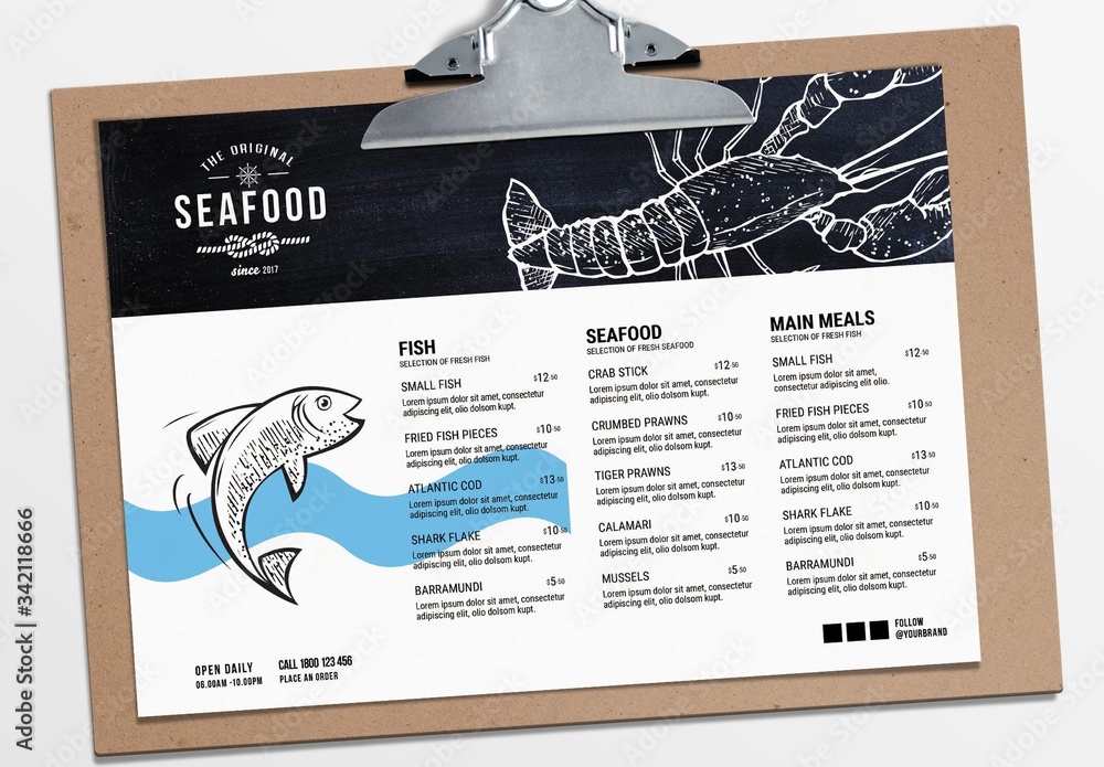 Landscape Seafood Menu Layout with Lobster Illustration Stock Template ...