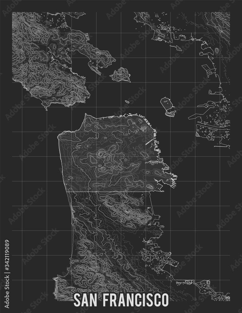City map of San Francisco. Vector elevation map of town. Generated ...