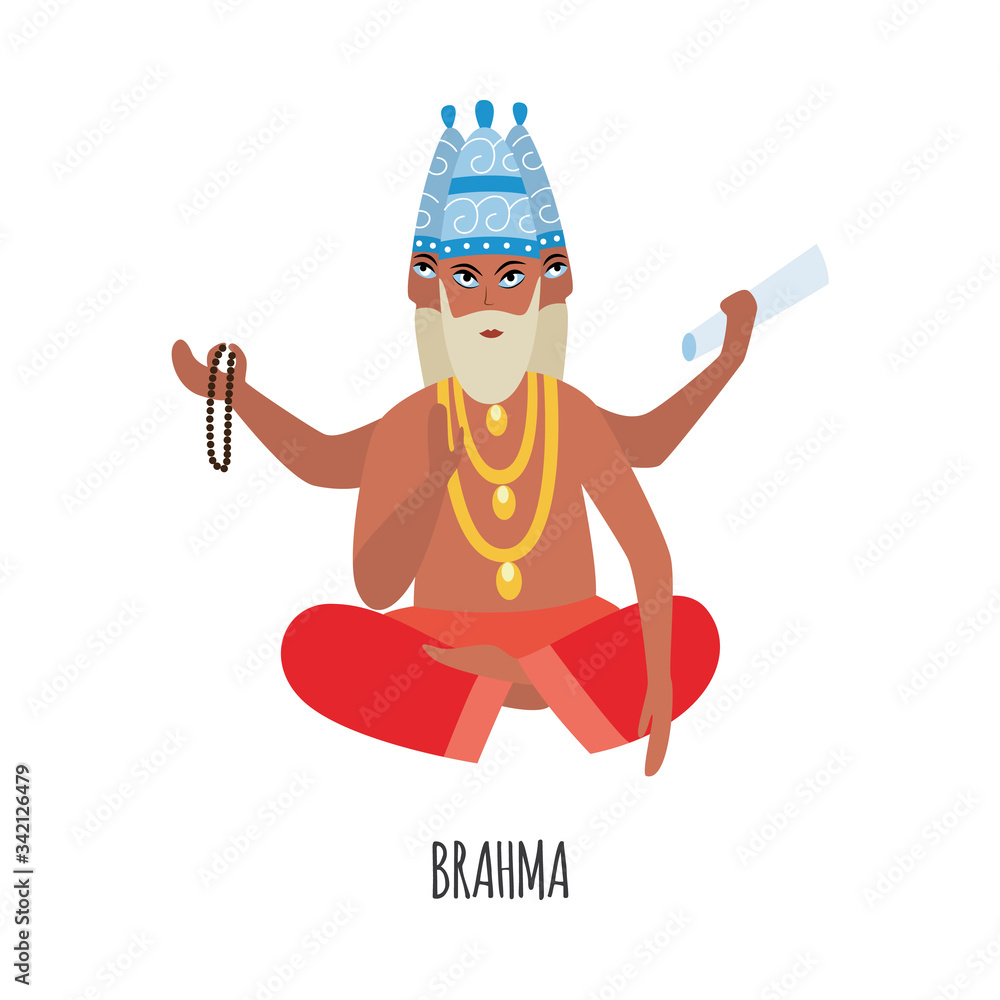 Cartoon Brahma - creation god from Hinduism religion in India Stock ...