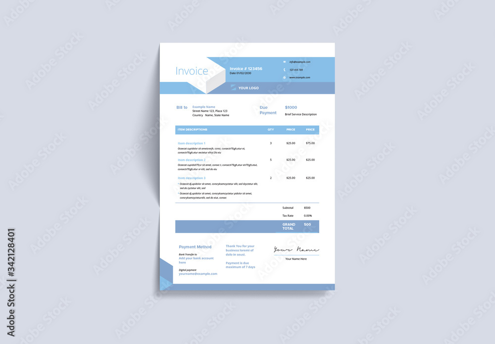 Invoice Layout with Geometric Elements Stock Template | Adobe Stock